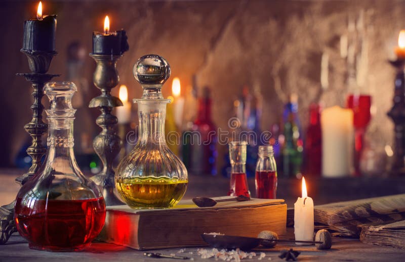 Magic Potion, Ancient Books and Candles Stock Photo - Image of ...