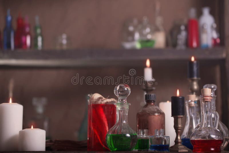 Magic Potion, Ancient Books and Candles Stock Photo - Image of magical ...