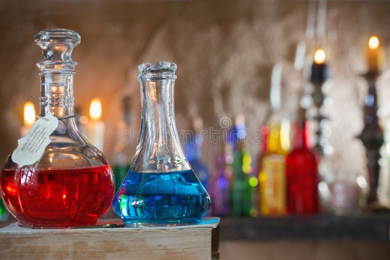 Magic Potion, Ancient Books, Candles Stock Image - Image of glassware ...