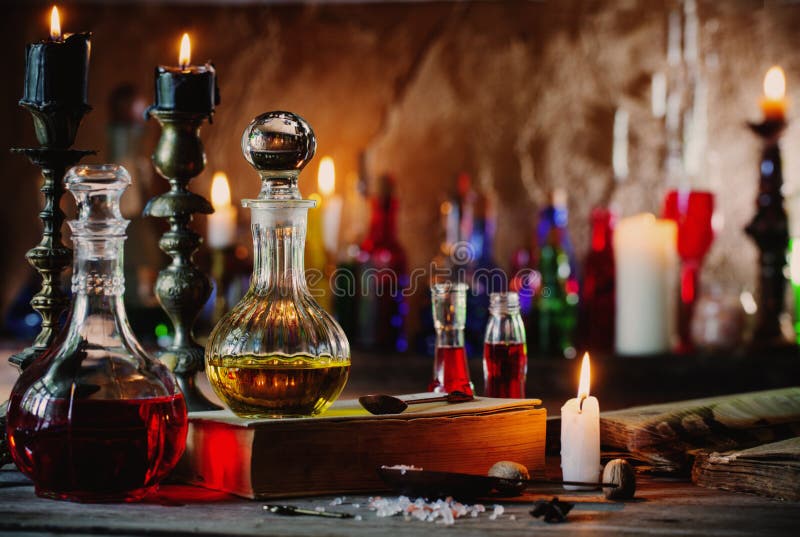 Magic Potion, Ancient Books, Candles Stock Image - Image of liquid ...