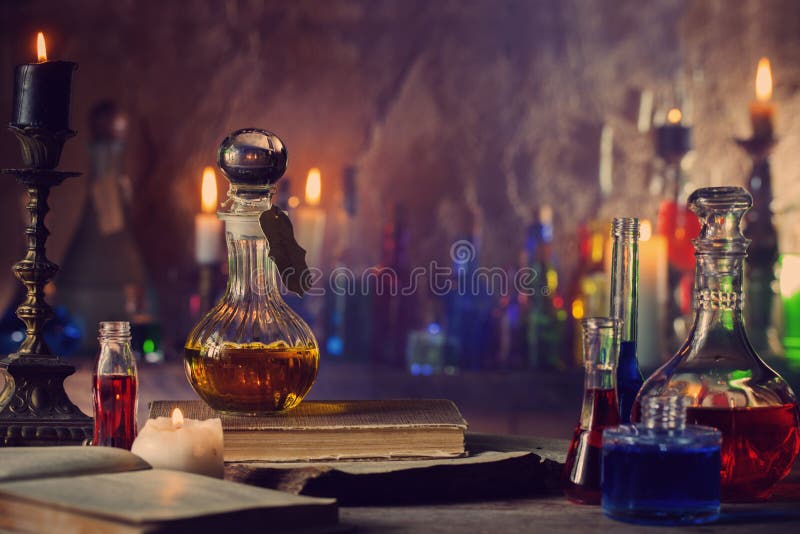 Magic Potion, Ancient Books and Candles Stock Image - Image of magic ...