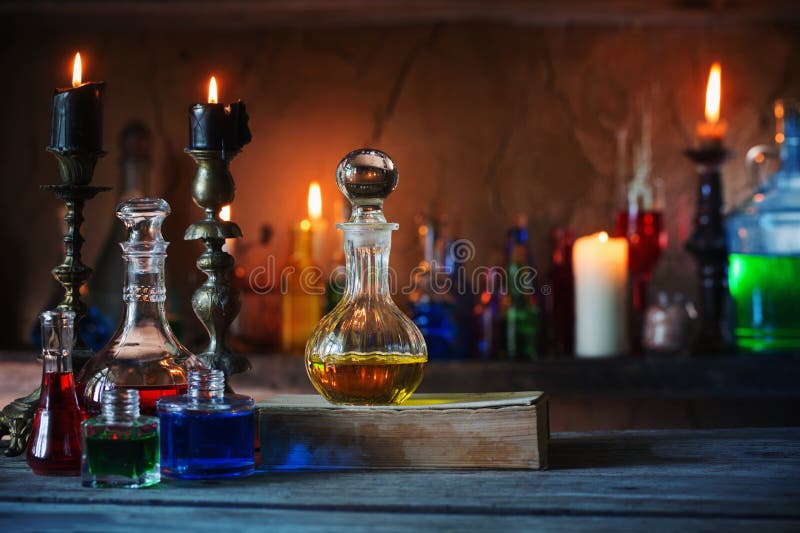 Magic Potion, Ancient Books and Candles Stock Photo - Image of green ...