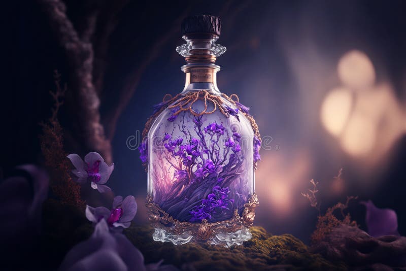 Magic Potion in a Beautiful Decorated Vial in Magic Forest Stock ...