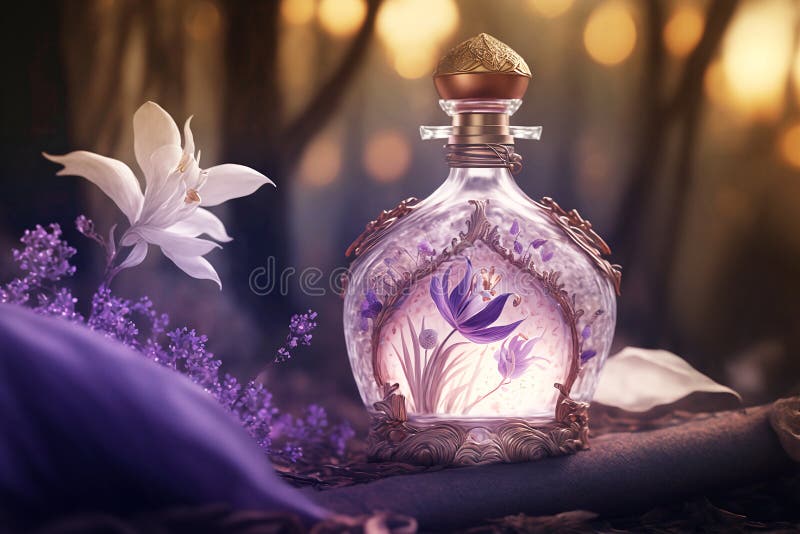 Magic Potion in a Beautiful Decorated Vial in Magic Forest Stock ...