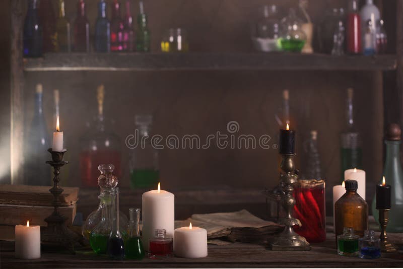 Magic Potion, Books and Candles Stock Photo - Image of laboratory ...