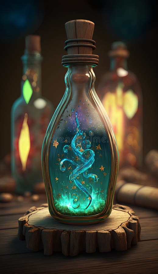 Magic Potion in Bottle. 3D Illustration. Vintage Magic Concept Stock ...