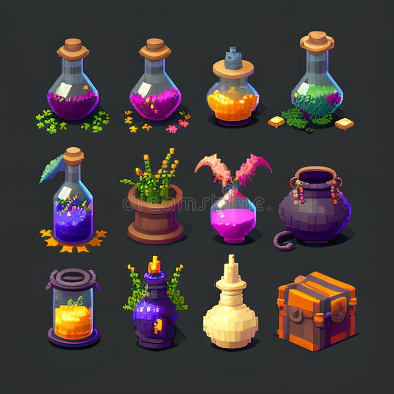 Magic Potion Bottles and Cauldron. 3d Isometric Vector Illustration ...