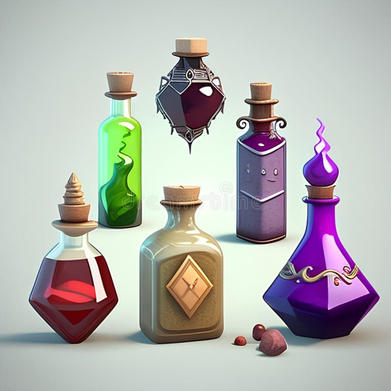 Magic Potion Bottles with Magic Elixir. 3d Render Illustration Stock ...