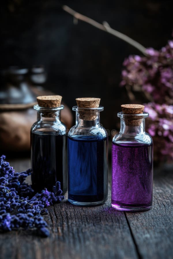 Magic Potion Display, Variety of Talismans and Elixirs on a Rustic ...