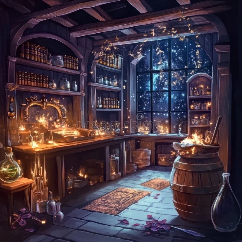 Magic Potion in the Interior of a Gothic Room. Vector Illustration ...