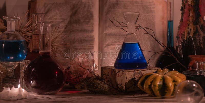 Magic Potions and Candle Light Stock Image - Image of darkness ...