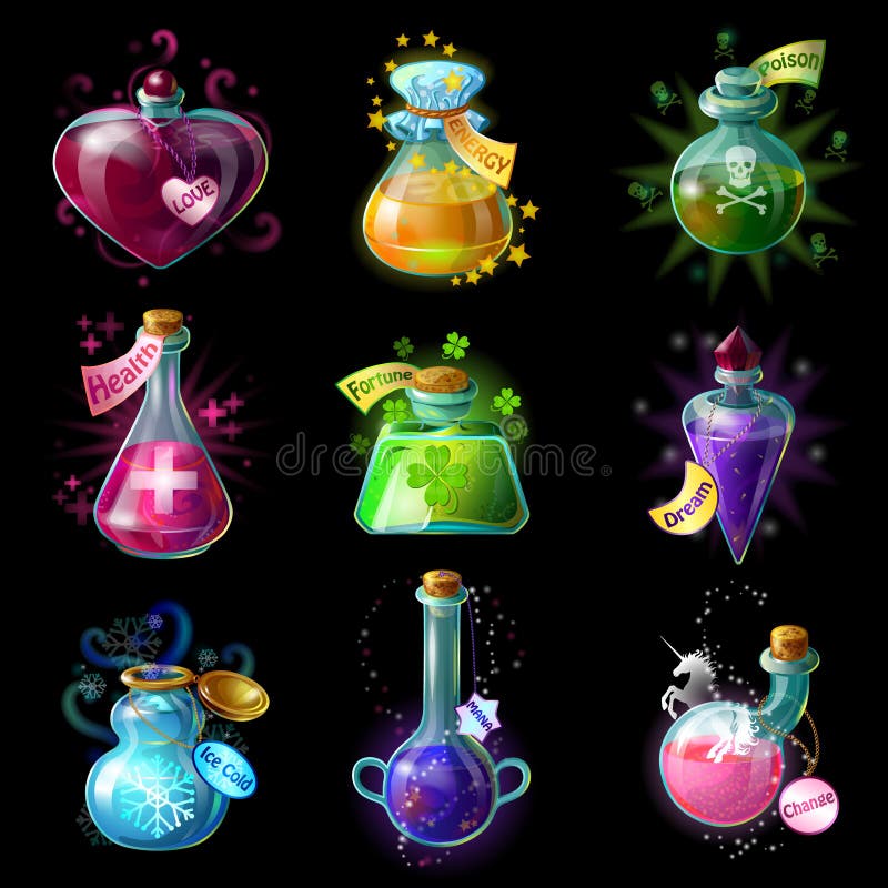 Magic Potions Icon Set stock vector. Illustration of death - 80688793