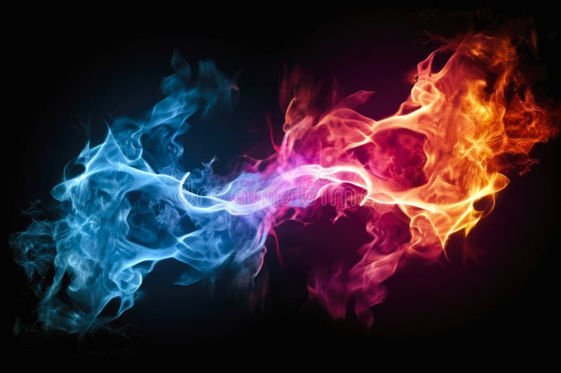 Magic Power Fire and Ice, Lights Effects, Isolated, Black Background ...