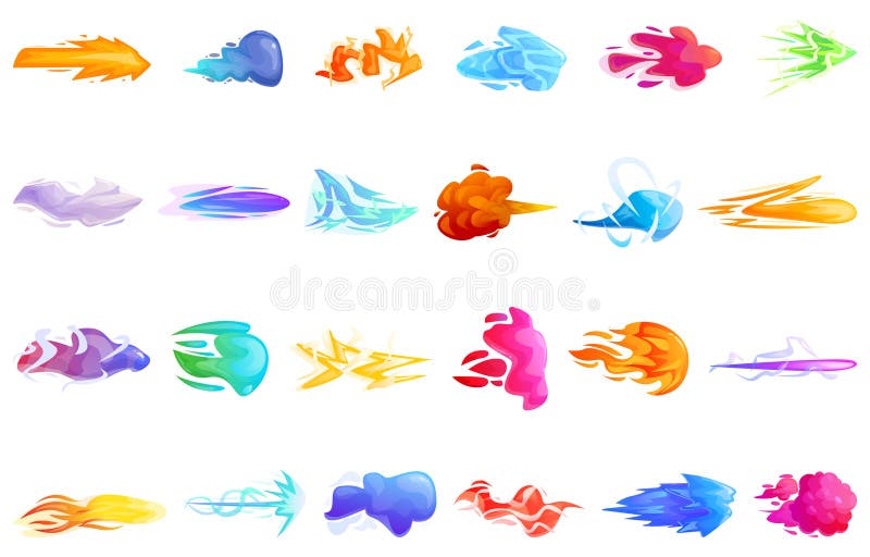 Magic Power Strike Effect Icons Set Cartoon Vector. Ice Piece Stock ...