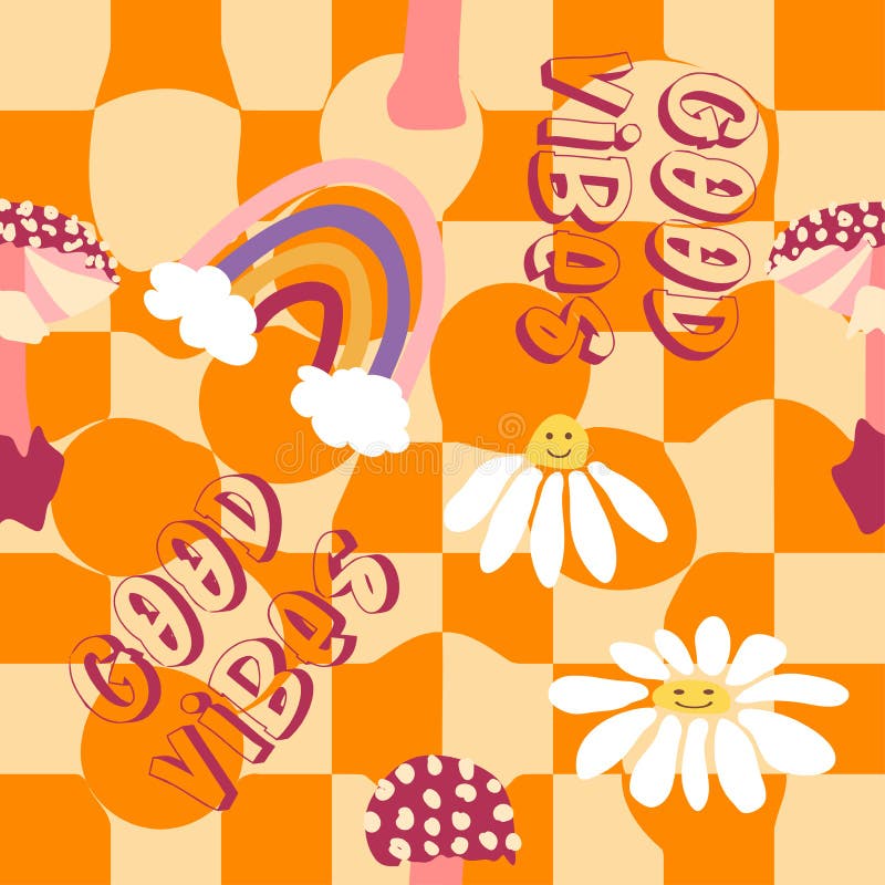 Magic Psychedelic Drug Mushrooms, Chamomile, Rainbow Seamless Pattern ...