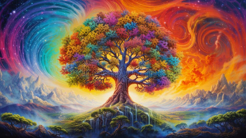 Magic Rainbow Colored Tree of Life Stock Image - Image of life, fantasy ...
