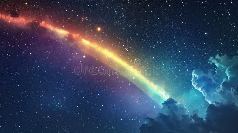 Magic Rainbow in the Starry Sky: Bright Spectrum of Colors Against the ...