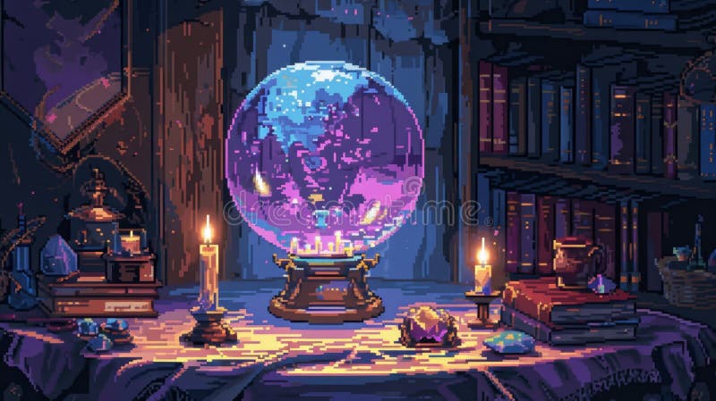 Magic Reading Room with Crystal Ball and Books, 3d Illustration. Stock ...