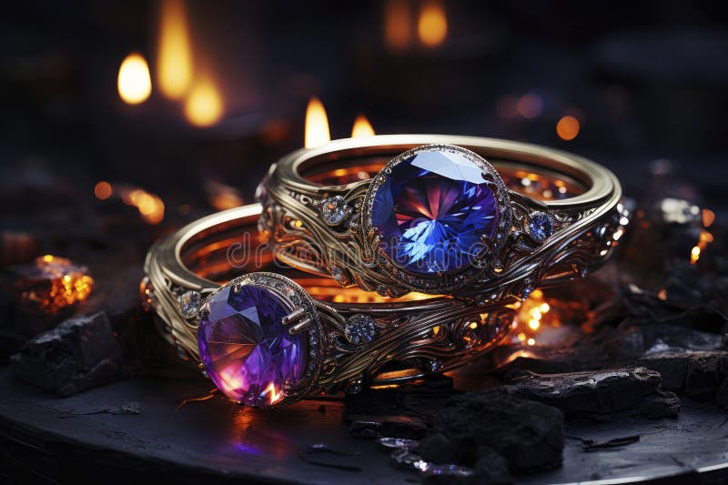 Magic Ring Made of Precious Metal with a Large Gemstone Close-up, AI ...