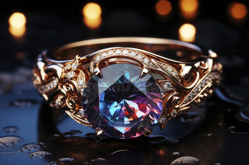 Magic Ring Made of Precious Metal with a Large Gemstone Close-up, AI ...