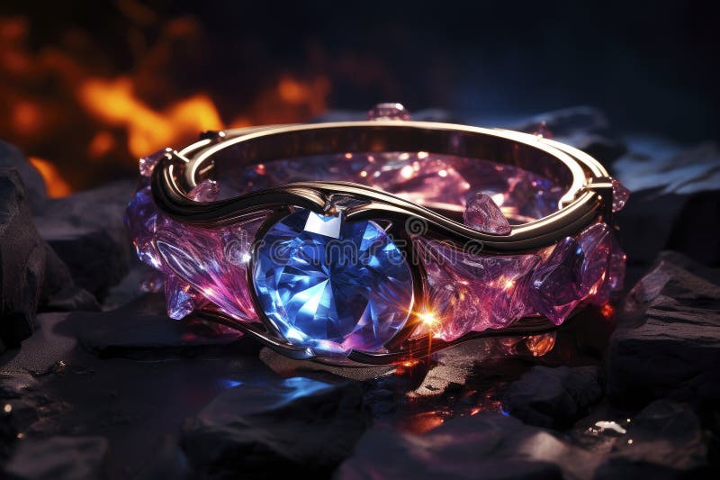 Magic Ring Made of Precious Metal with a Large Gemstone Close-up, AI ...