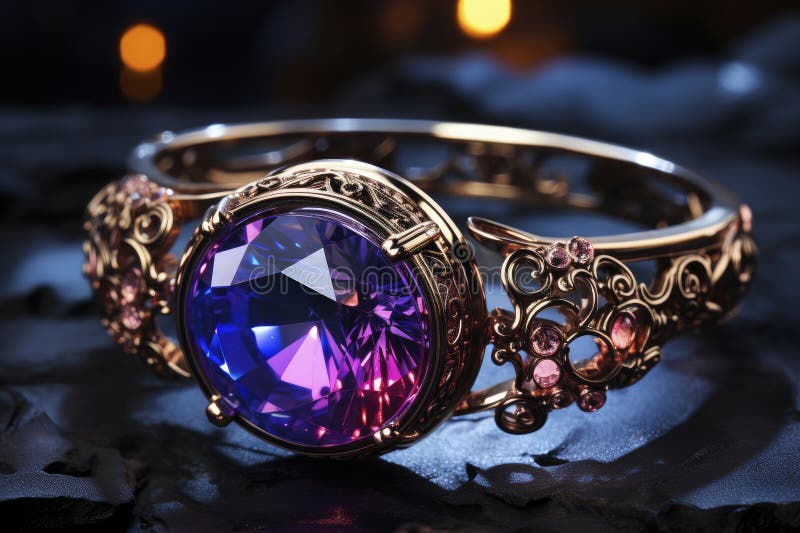 Magic Ring Made of Precious Metal with a Large Gemstone Close-up, AI ...