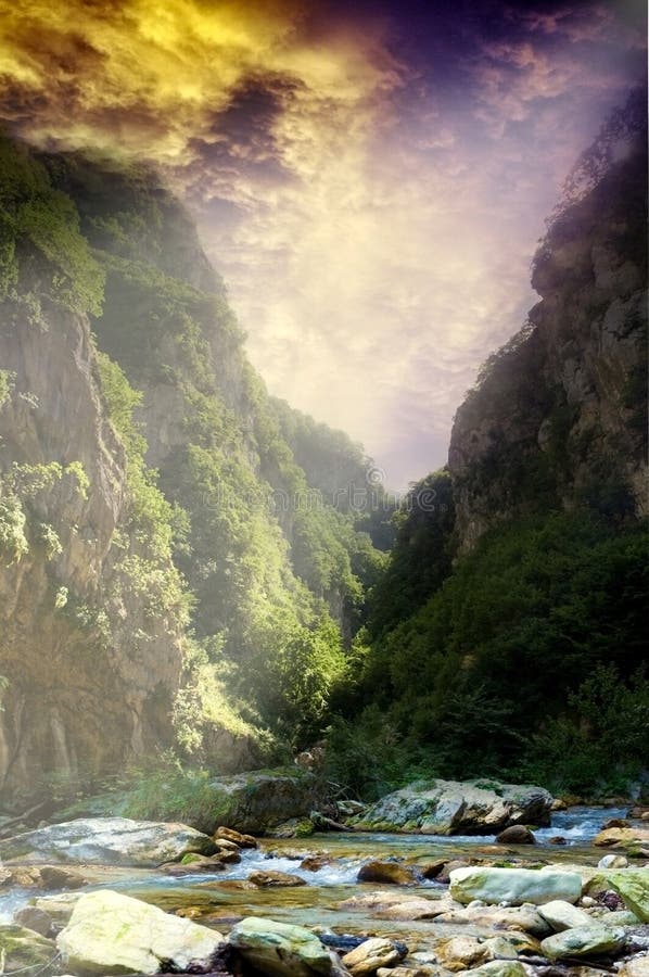 Magic river and mountains stock photo. Image of water - 43330182