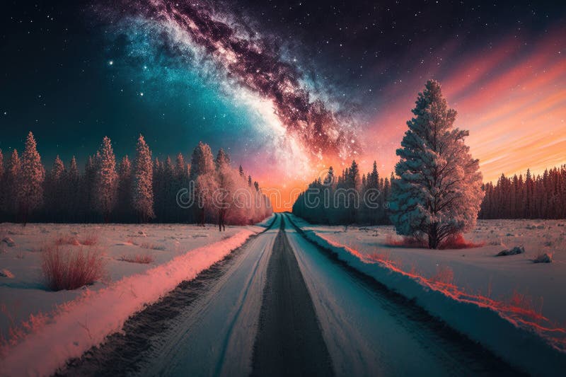 Magic Road with Starry Sky. Illustration AI Generative Stock ...