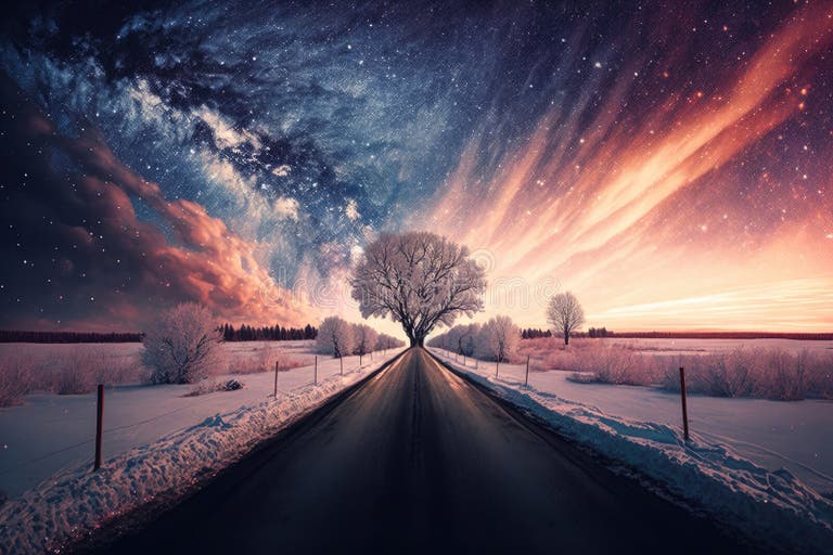 Magic Road with Starry Sky. Illustration AI Generative Stock ...