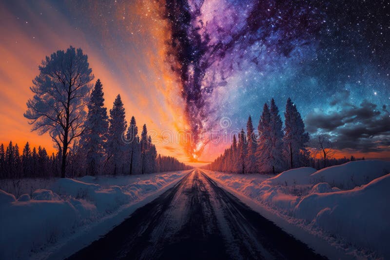 Magic Road with Starry Sky. Illustration AI Generative Stock ...