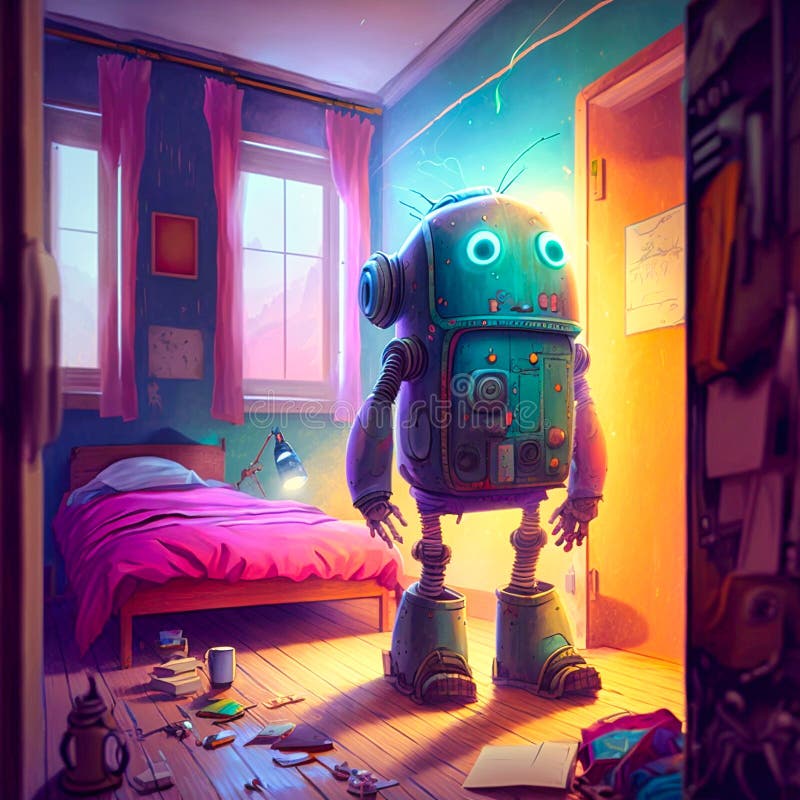 Magic Robot in Hostel, Generative AI Stock Illustration - Illustration ...