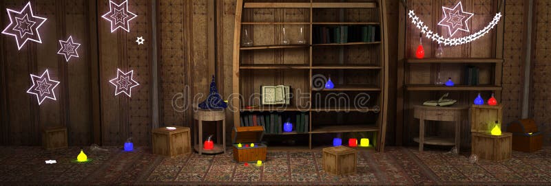 Fantasy Room with Pumpkins and Bats Stock Illustration - Illustration ...