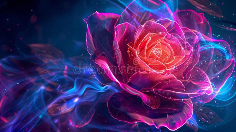 Magic rose, neon flower stock illustration. Illustration of creative ...