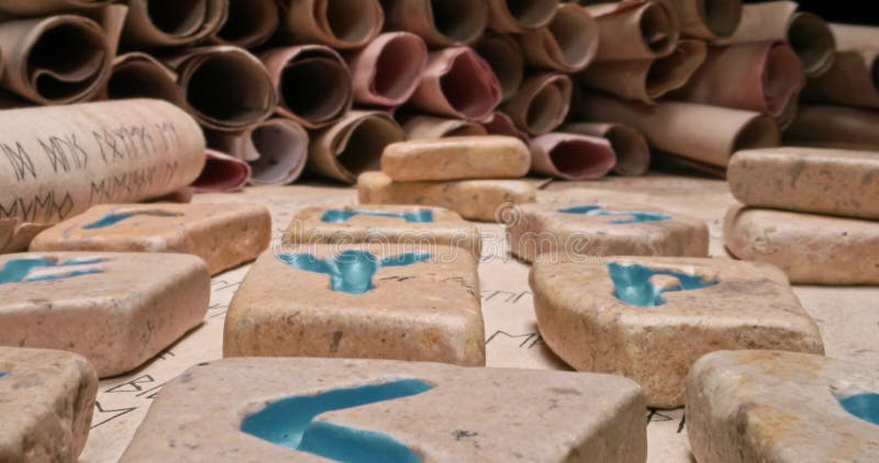 Runestones Omen Based on Antique Scrolls. Parallax Effect. Stock Video ...
