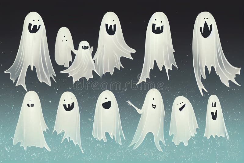 Magic Scary Ghosts with Different Emotions and Face Expressions. Stock ...