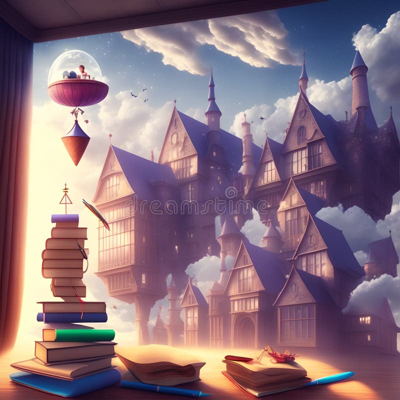 Magic School in the Sky, Generative AI Illustration Stock Illustration ...