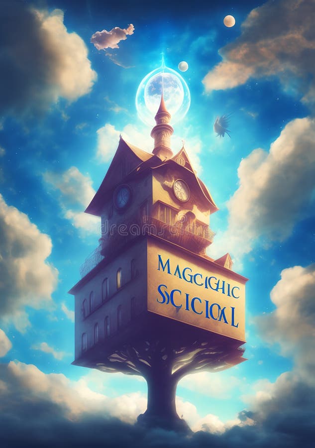 Magic School in the Sky, Generative AI Illustration Stock Illustration ...