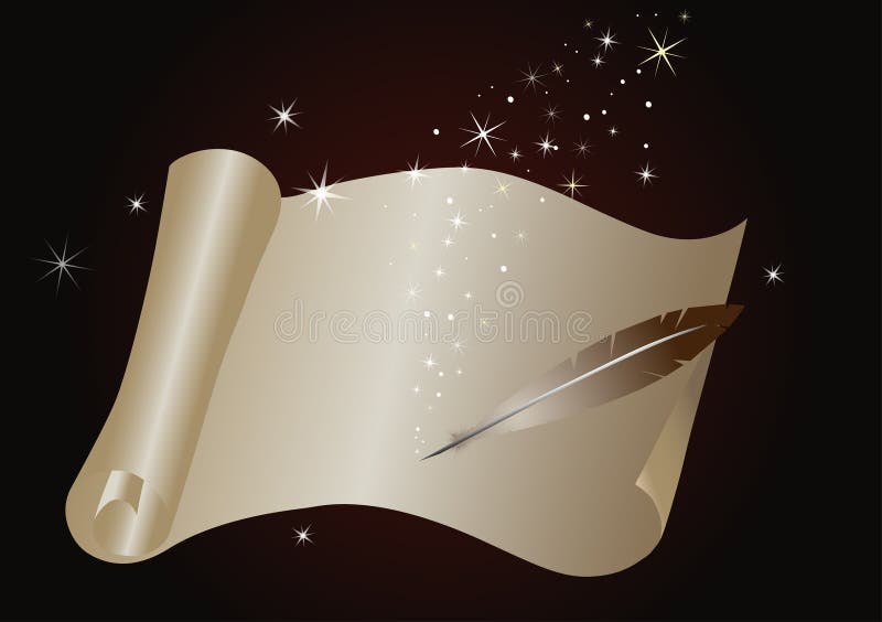 Magic Scroll with a Feather and Bright Radiance. Stock Vector ...