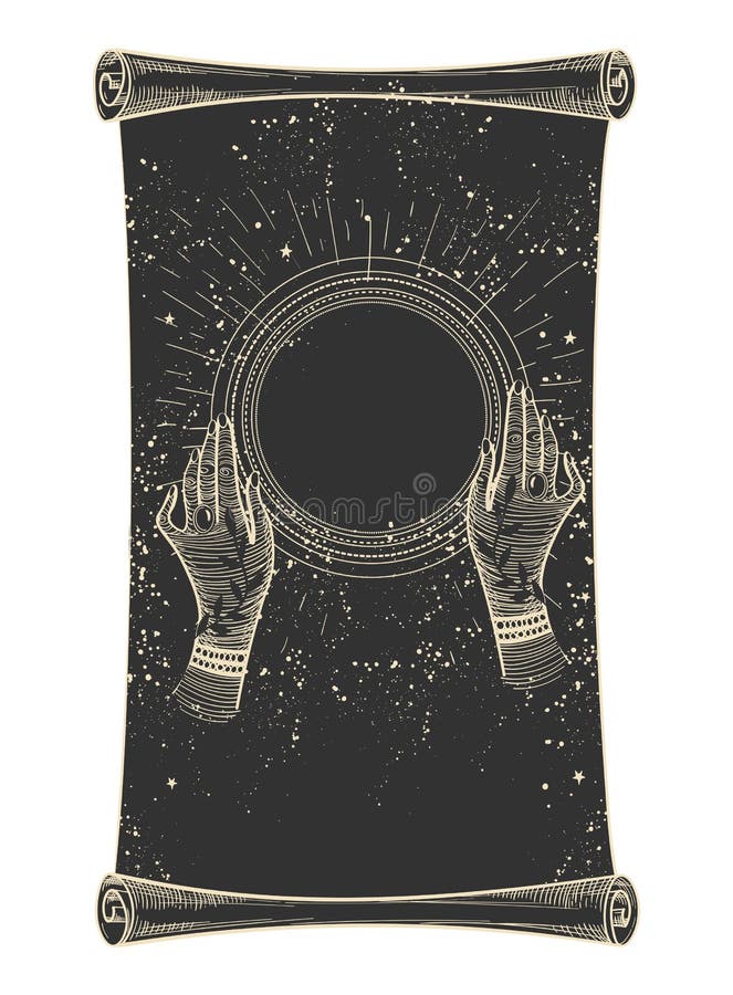 Magic Scroll for Halloween, Hands Hold a Crystal Ball of Predictions ...
