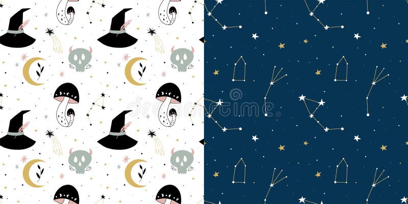Magic Seamless Pattern Collection. Boho Esoteric and Celestial Print ...