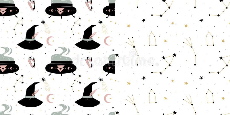 Magic Seamless Pattern Collection. Boho Esoteric and Celestial Print ...