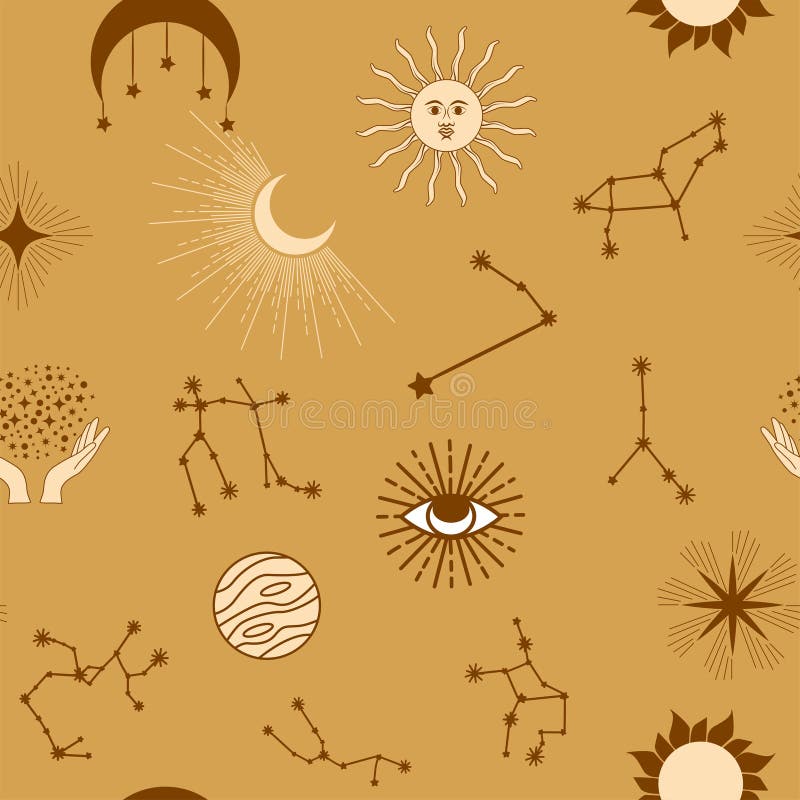 Magic Seamless Pattern with Constellations, Sun, Moon, Magic Eyes ...