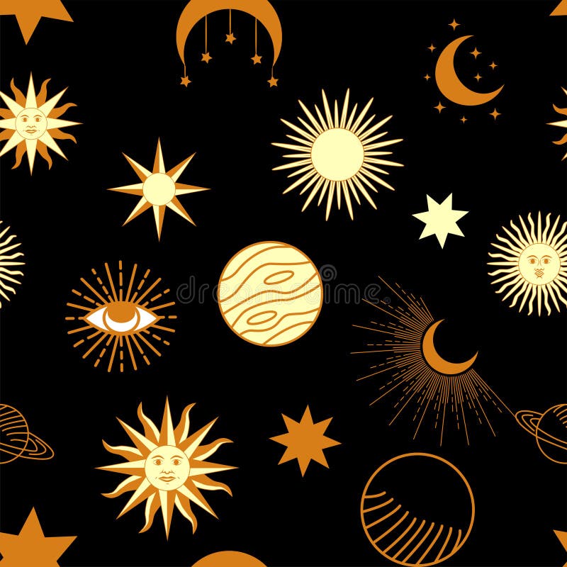 Magic Seamless Pattern with Constellations, Sun, Moon, Magic Eyes ...