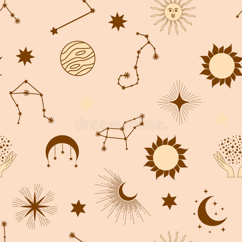 Magic Seamless Pattern with Constellations, Sun, Moon, Magic Eyes ...