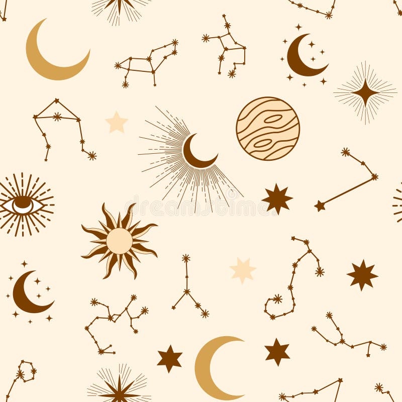 Magic Seamless Pattern with Constellations, Sun, Moon, Magic Eyes ...