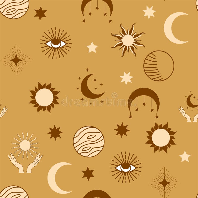 Magic Seamless Pattern with Constellations, Sun, Moon, Magic Eyes ...