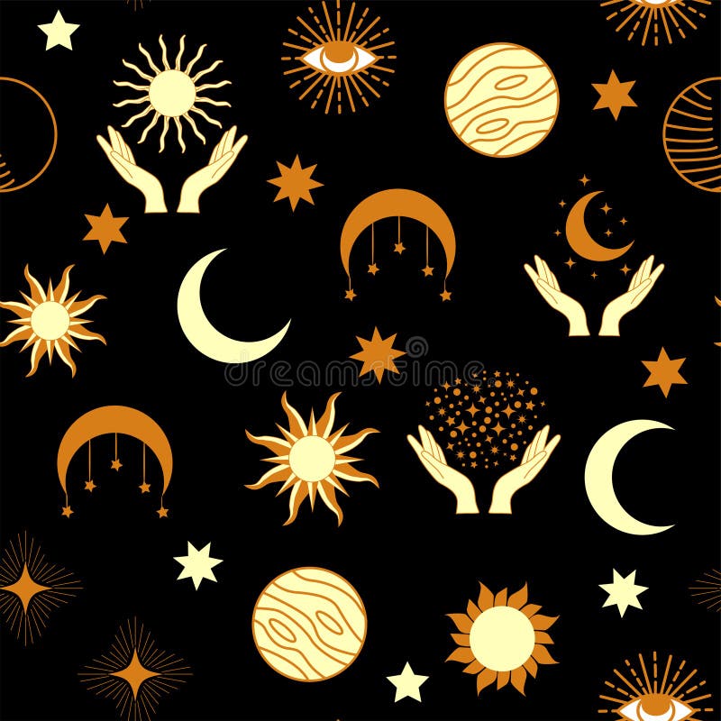 Magic Seamless Pattern with Constellations, Sun, Moon, Magic Eyes ...