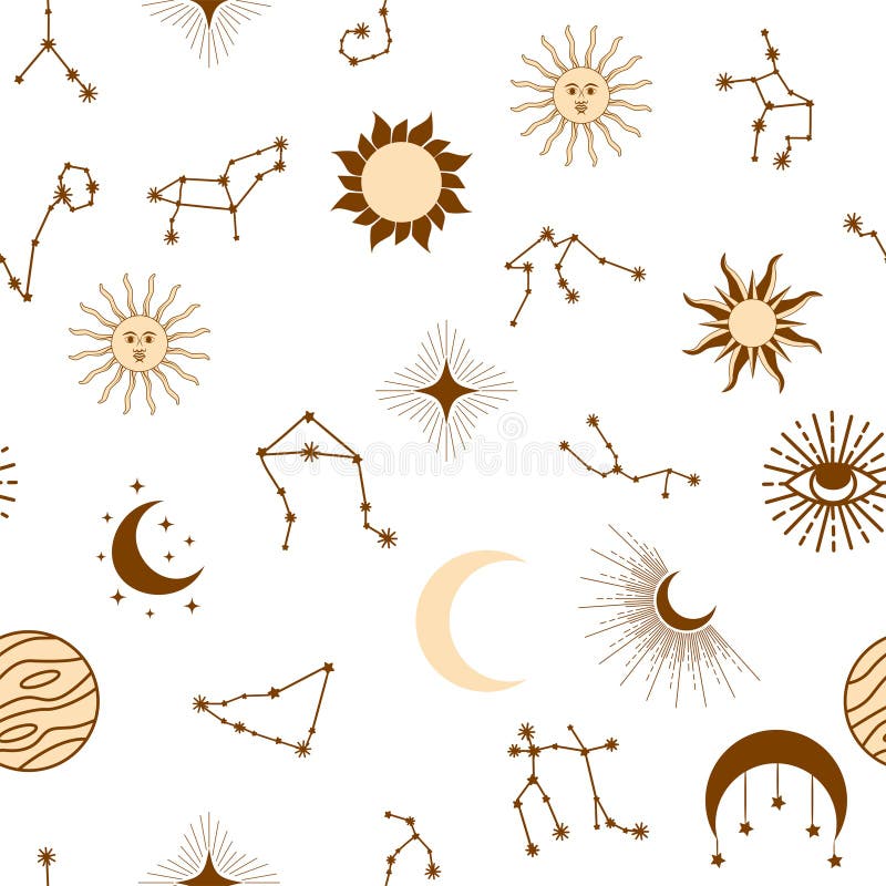Magic Seamless Pattern with Constellations, Sun, Moon, Magic Eyes ...
