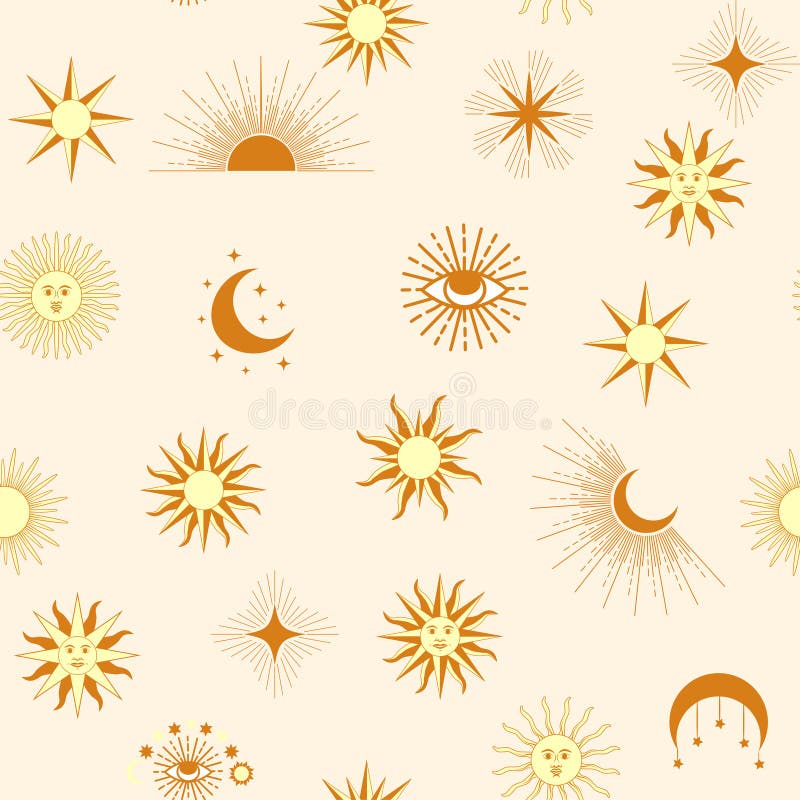 Magic Seamless Pattern with Constellations, Sun, Moon, Magic Eyes ...