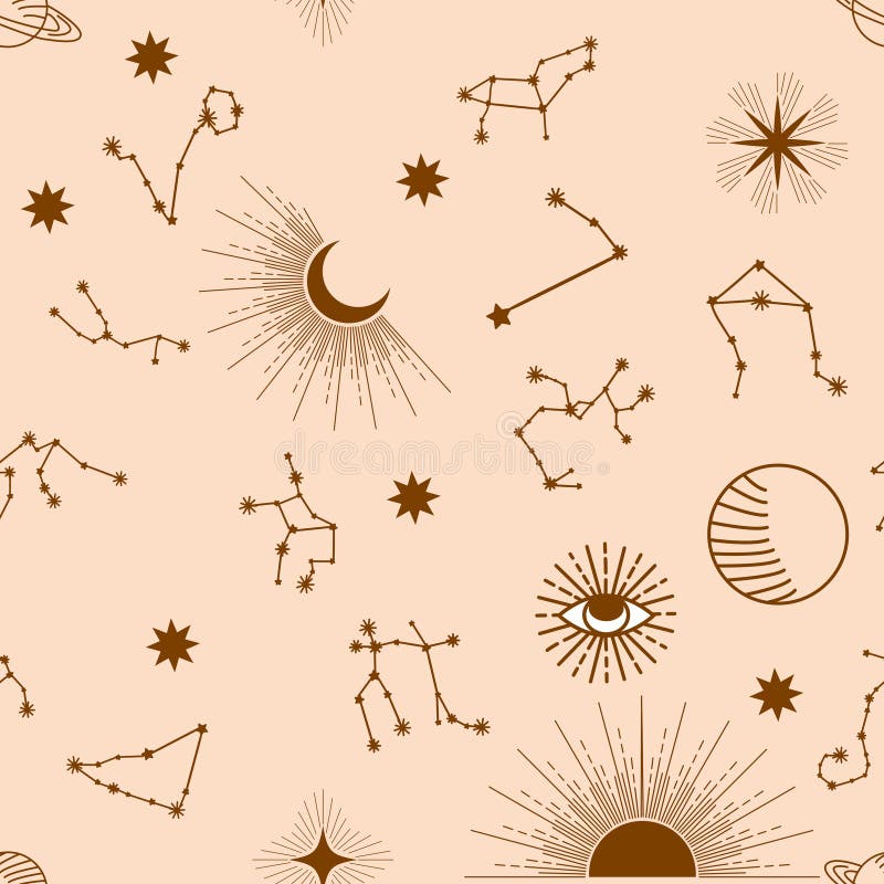Magic Seamless Pattern with Constellations, Sun, Moon, Magic Eyes ...